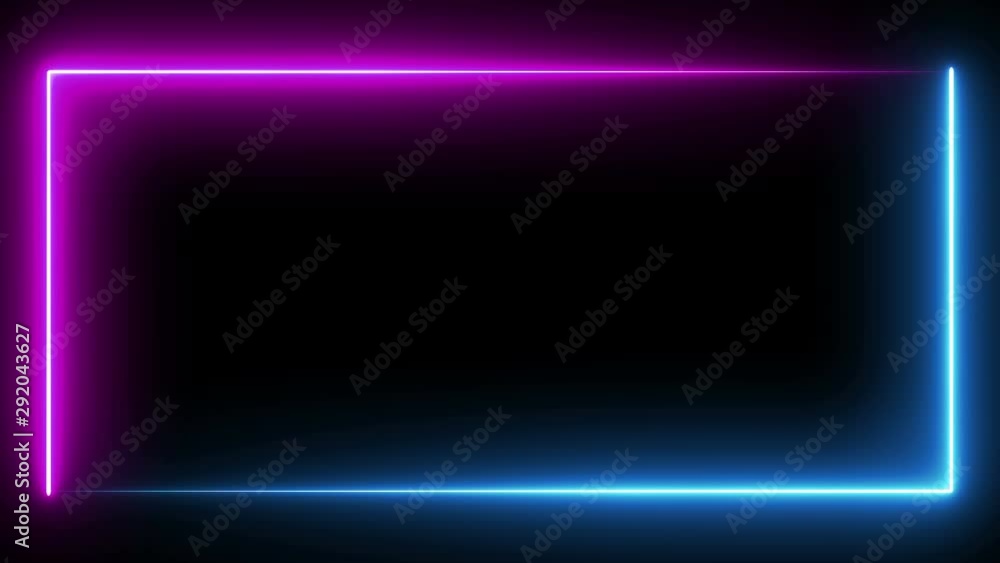 Neon light glowing rectangle frame, blue and purple light. Ultraviolet ...