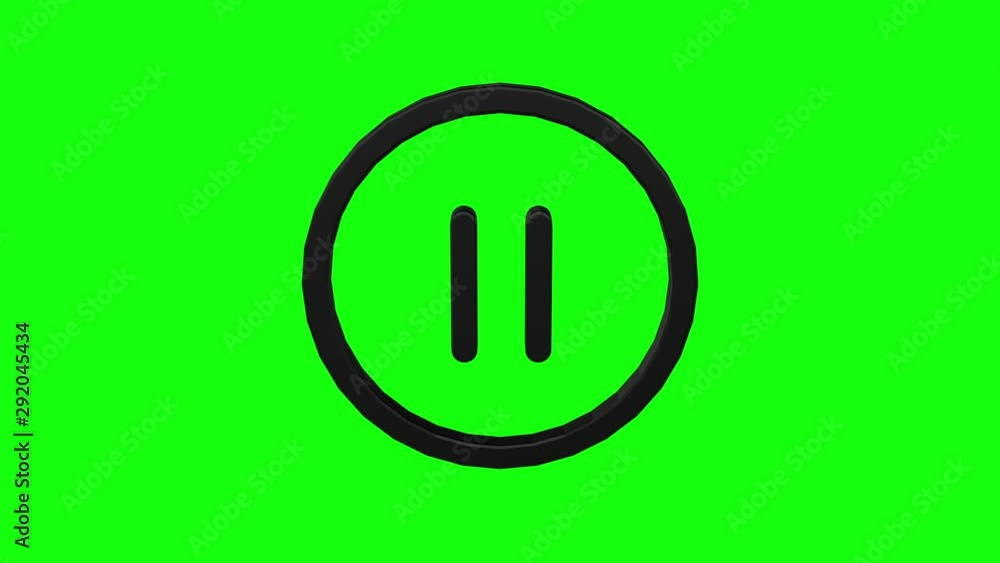 Pause icon on glossy and transparent black button on green screen ...