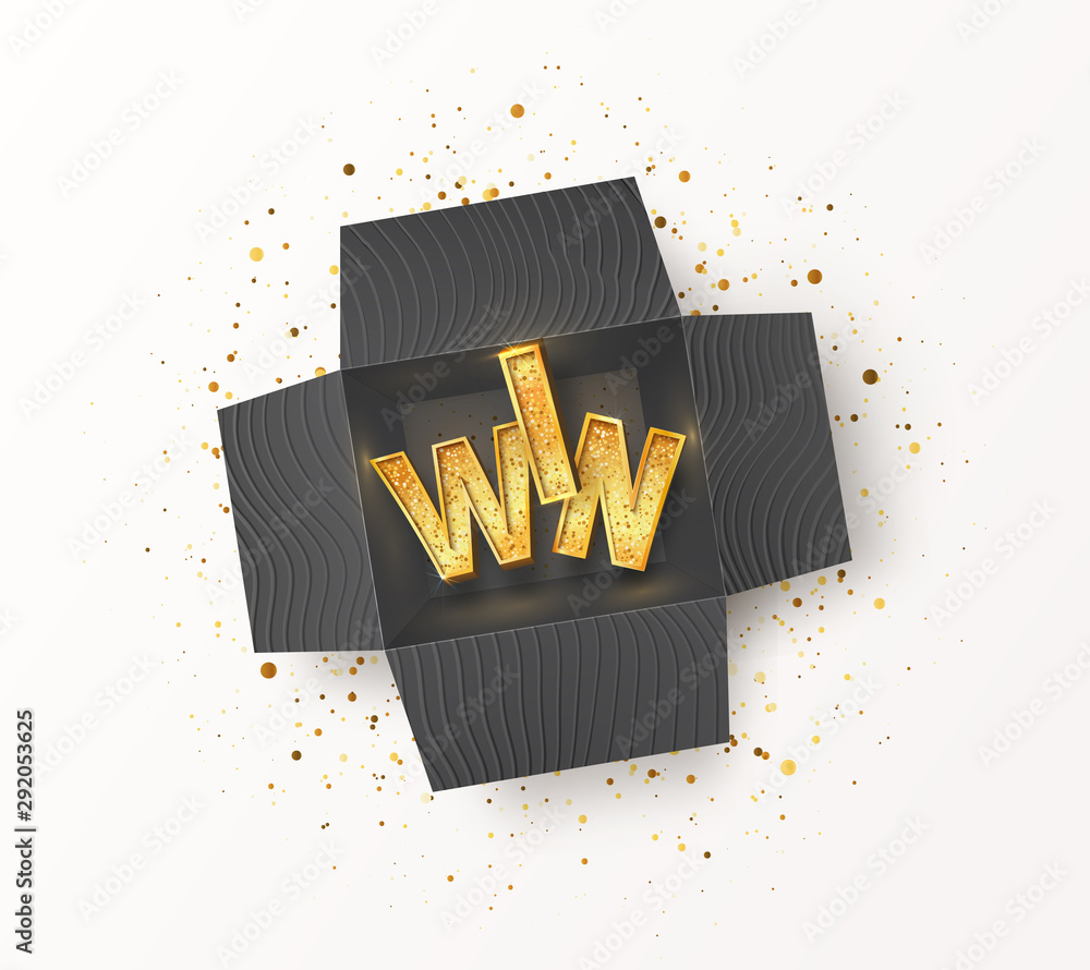 Opened textured black gift box with golden WIN word inside. Enter and ...