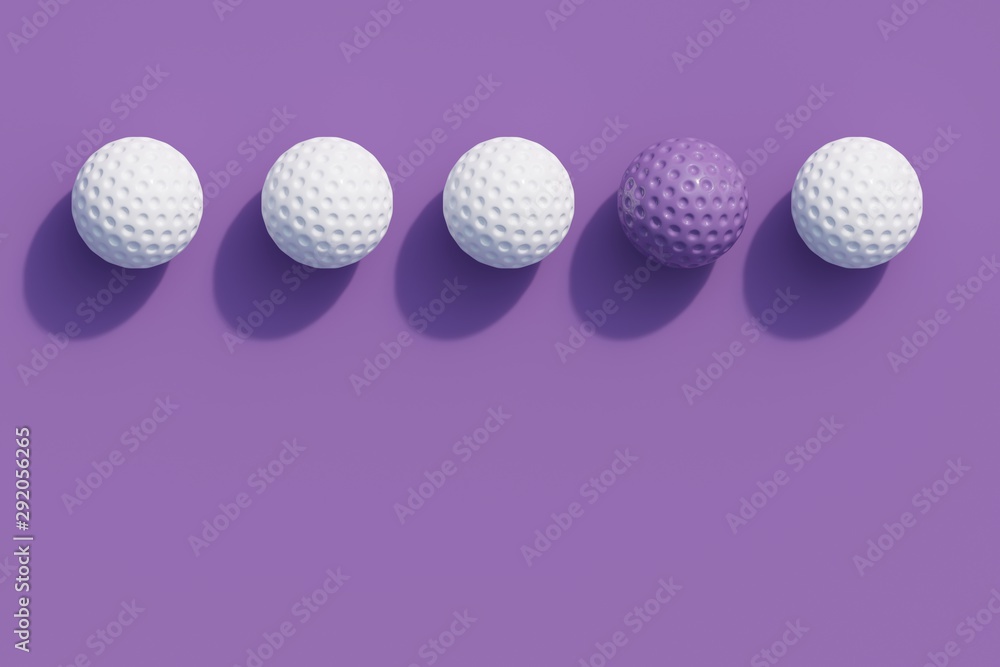 Purple Golf ball color among white golf color on Purple background ...