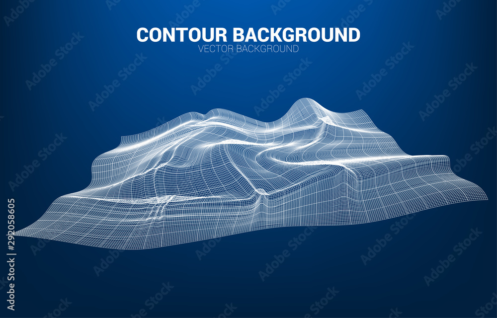 Digital Contour curve line and wave with wireframe . Abstract ...