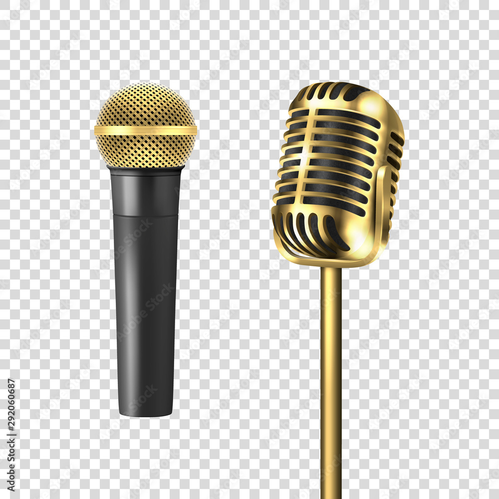 Vector 3d Realistic Steel Golden Retro Concert Vocal Stage Microphone ...