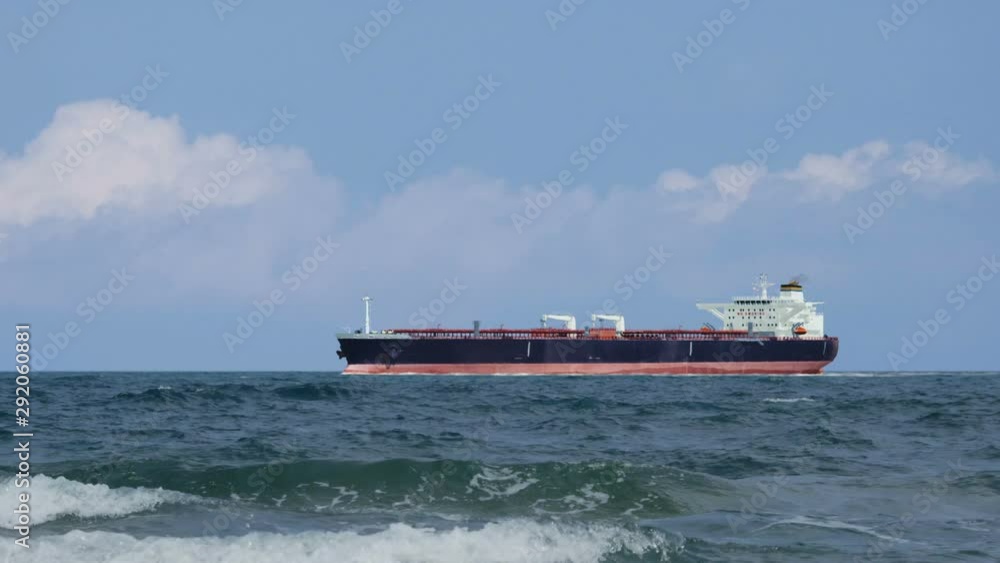 Oil tanker passing offshore on the horizon. Realistic 3d animation of ...