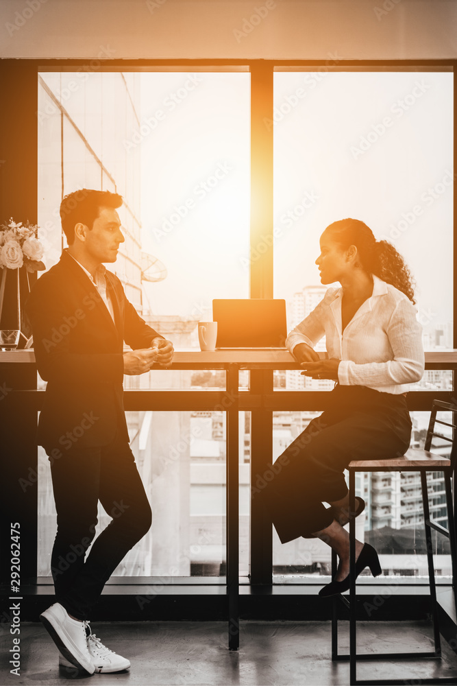 diverse business people having business conversation during coffee ...