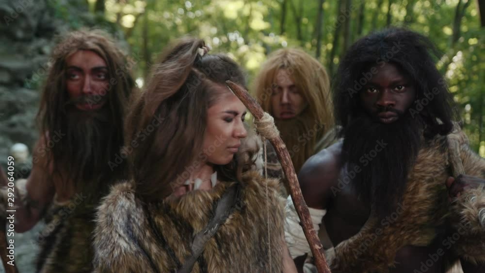 Vídeo do Stock: Primitive aboriginal tribe with female archer leader ...