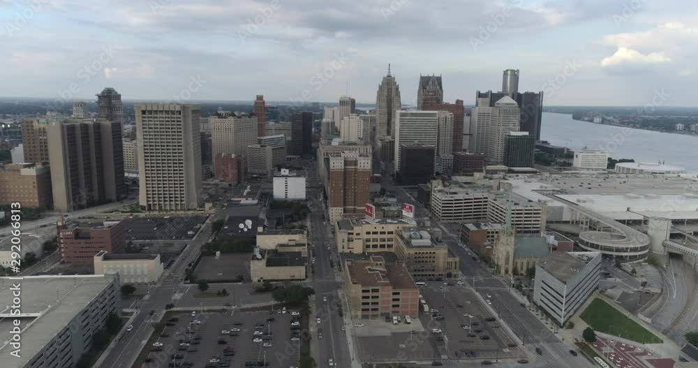 This video is an aerial of downtown Detroit and Detroit city landscape ...
