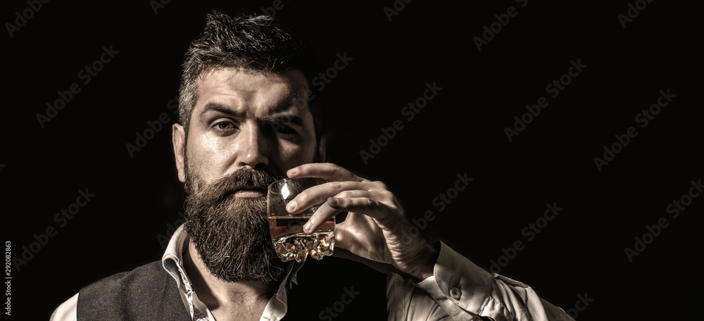 Rich man with a holding glass whiskey. Attractive man with a whiskey ...
