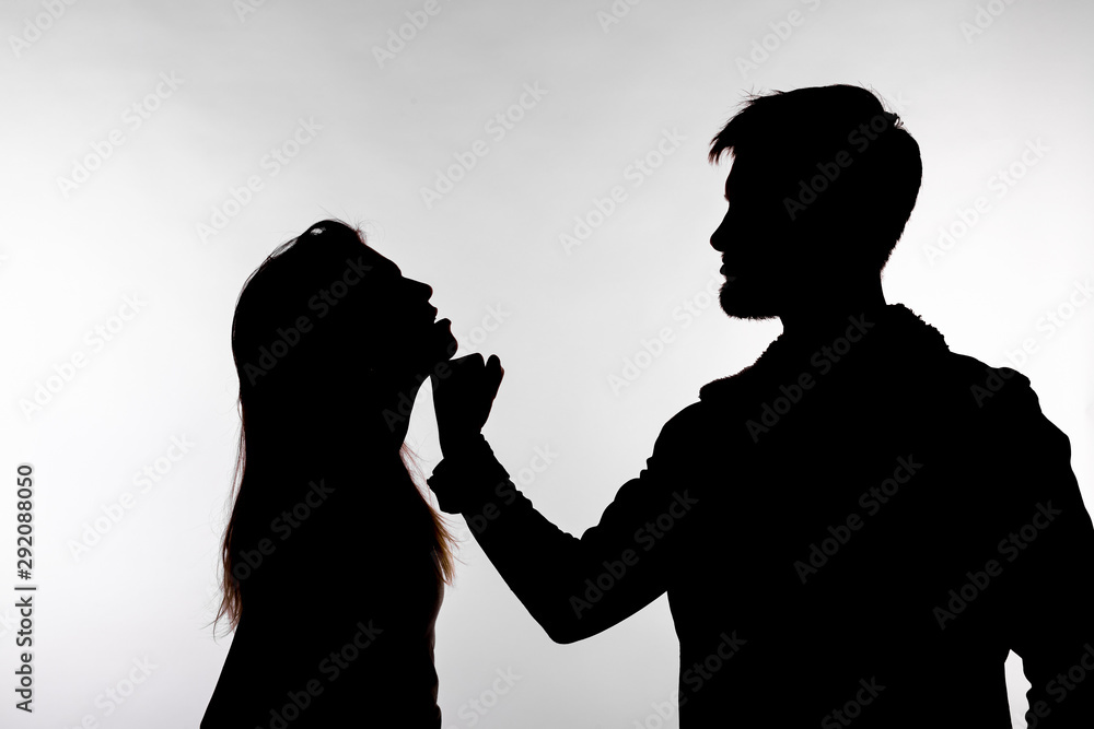 Aggression and abuse concept - man and woman expressing domestic ...
