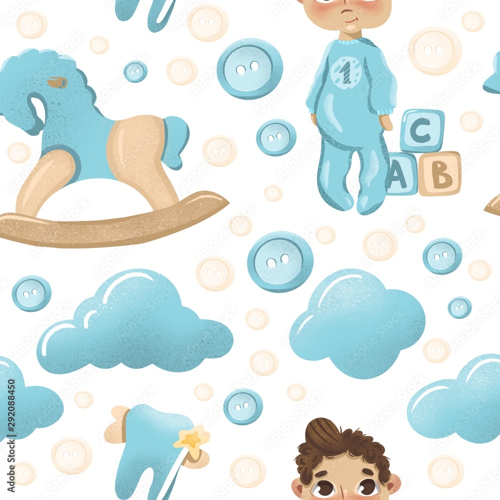 Seamless baby boy pattern in blue color for scrapbook paper design and ...