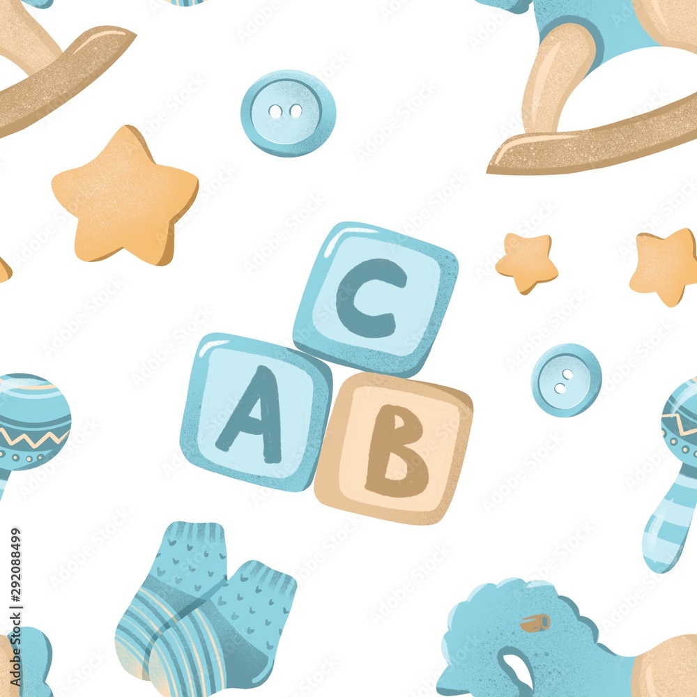 Seamless baby boy pattern in blue color for scrapbook paper design and ...