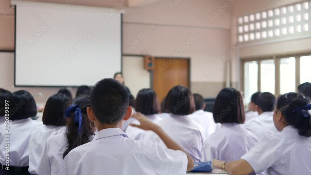 Asian classroom teaching of high school students in white uniform are ...