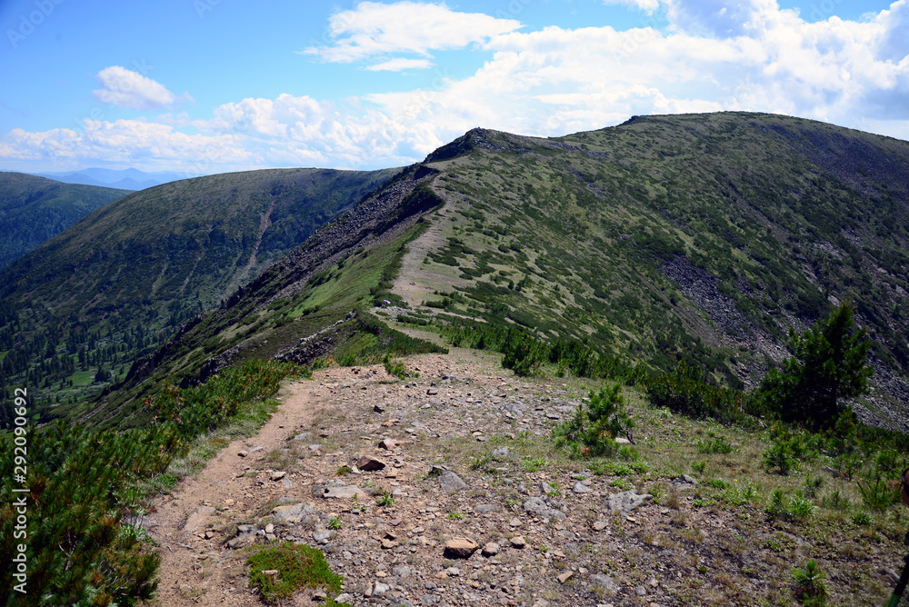 The mountain ranges of Satan and Hamar-Daban. Mountain peaks and ...