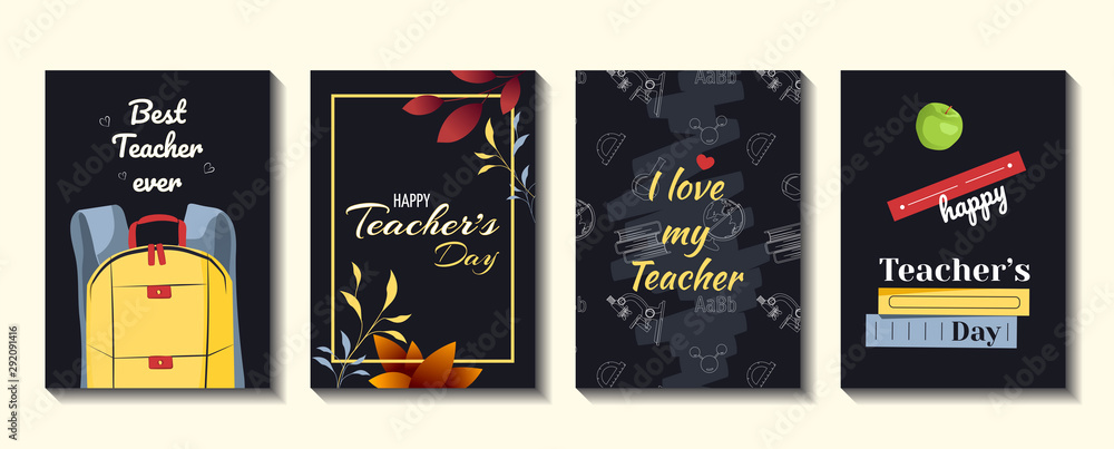 Set of card for Teacher's Day, School, knowledge. Vector illustrations ...
