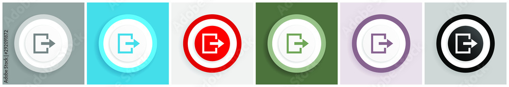 Exit icon set, colorful flat design vector illustrations in 6 options ...
