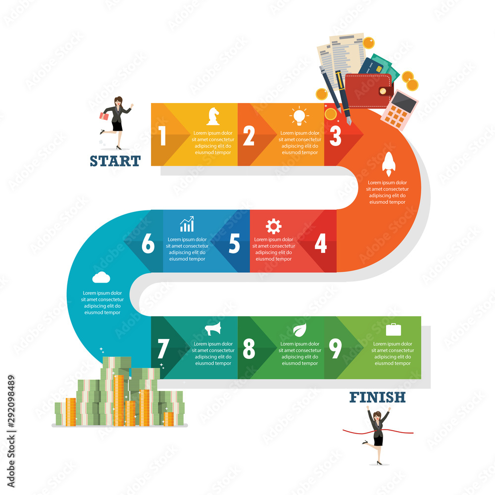 Nine step path infographic Stock Vector | Adobe Stock