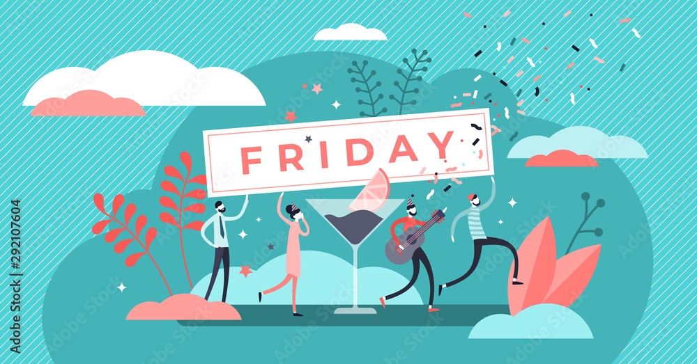 Friday vector illustration. Flat tiny last work week day persons ...