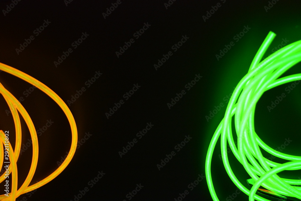 Bright luminous yellow and green, lime neon wires in different formats ...