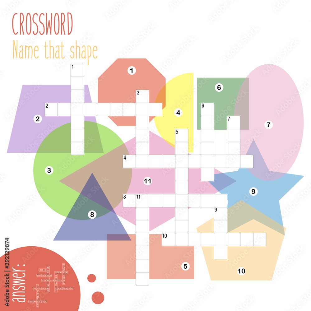 Easy crossword puzzle 'Name that shape', for children in elementary and ...