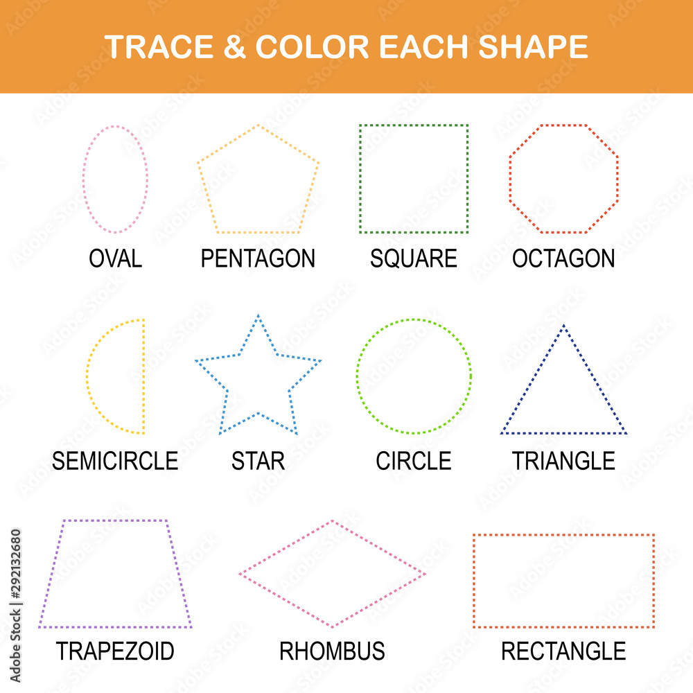 Trace & color worksheet. Trace & color each shape worksheet. Easy ...