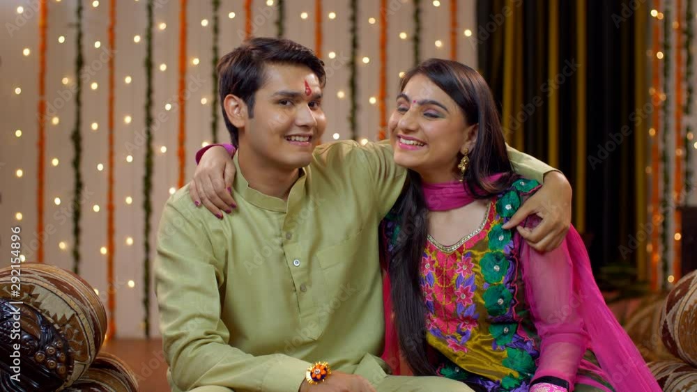 Indian brother and sister sharing love on the occasion of Raksha ...