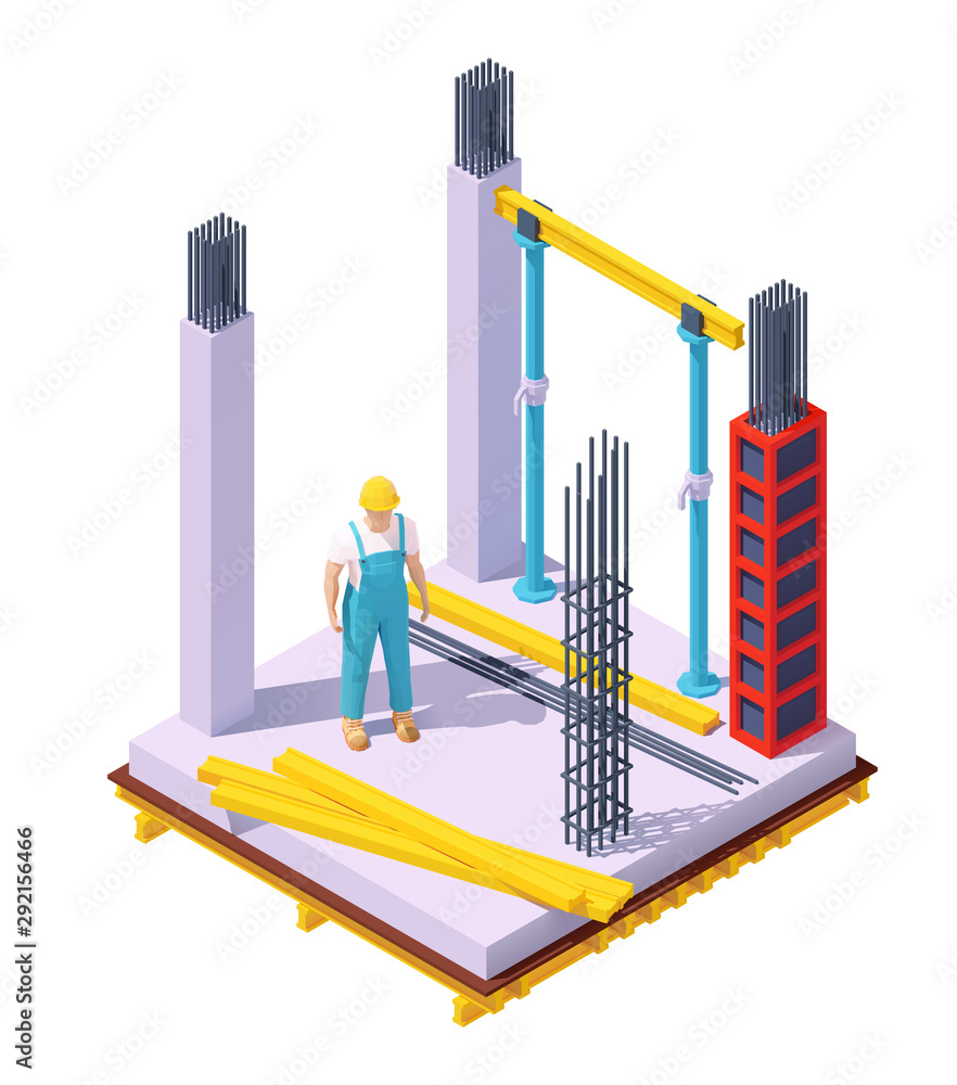 Vector isometric concrete building construction Stock Vector | Adobe Stock