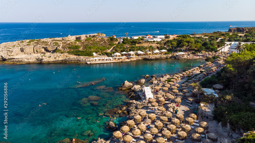 Kalithea Springs Therme and Beach, Aerial Drone View, Rhodes,Greece ...