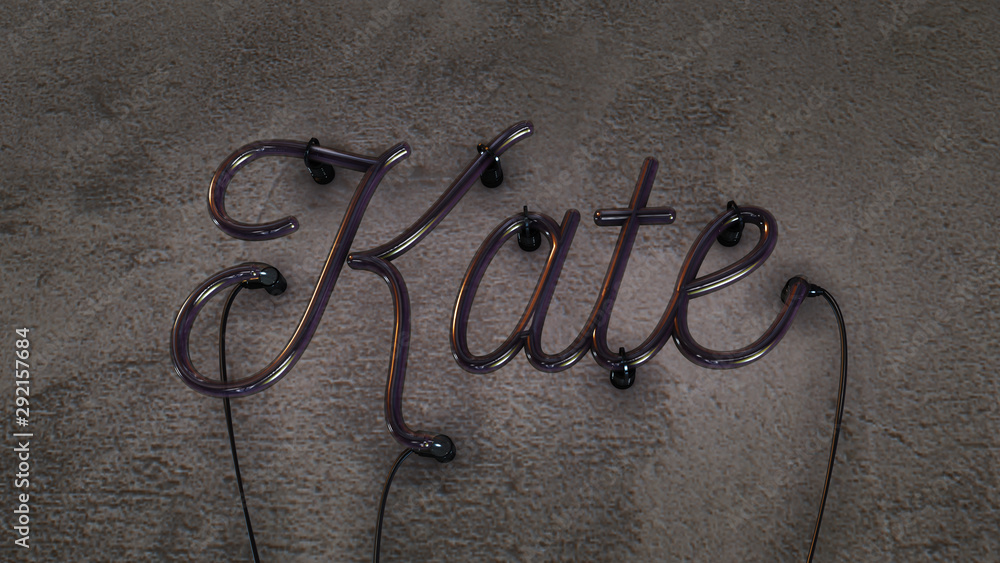 Neon sign spelling the girls name of Kate, on a concrete grunge ...