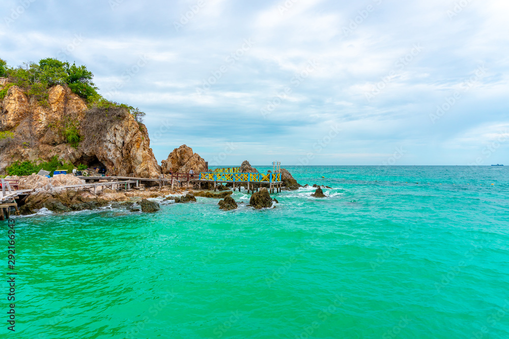 Scenery of natural with clear sea water, beautiful rock and white sand ...