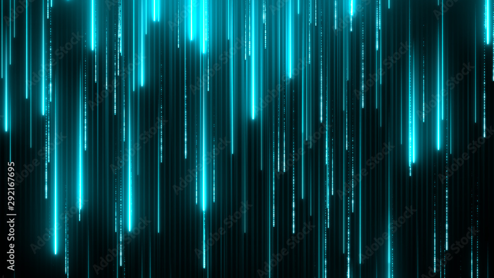 Blue neon technology background. Abstract application code moving in a cyberspace. Data flow ...