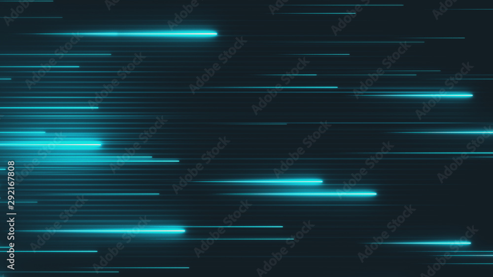 Abstract high tech surface background with neon rays moving forward ...