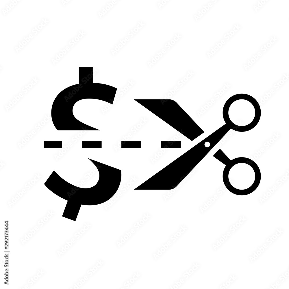 Cost cut black icon. Clipart image isolated on white background Stock ...