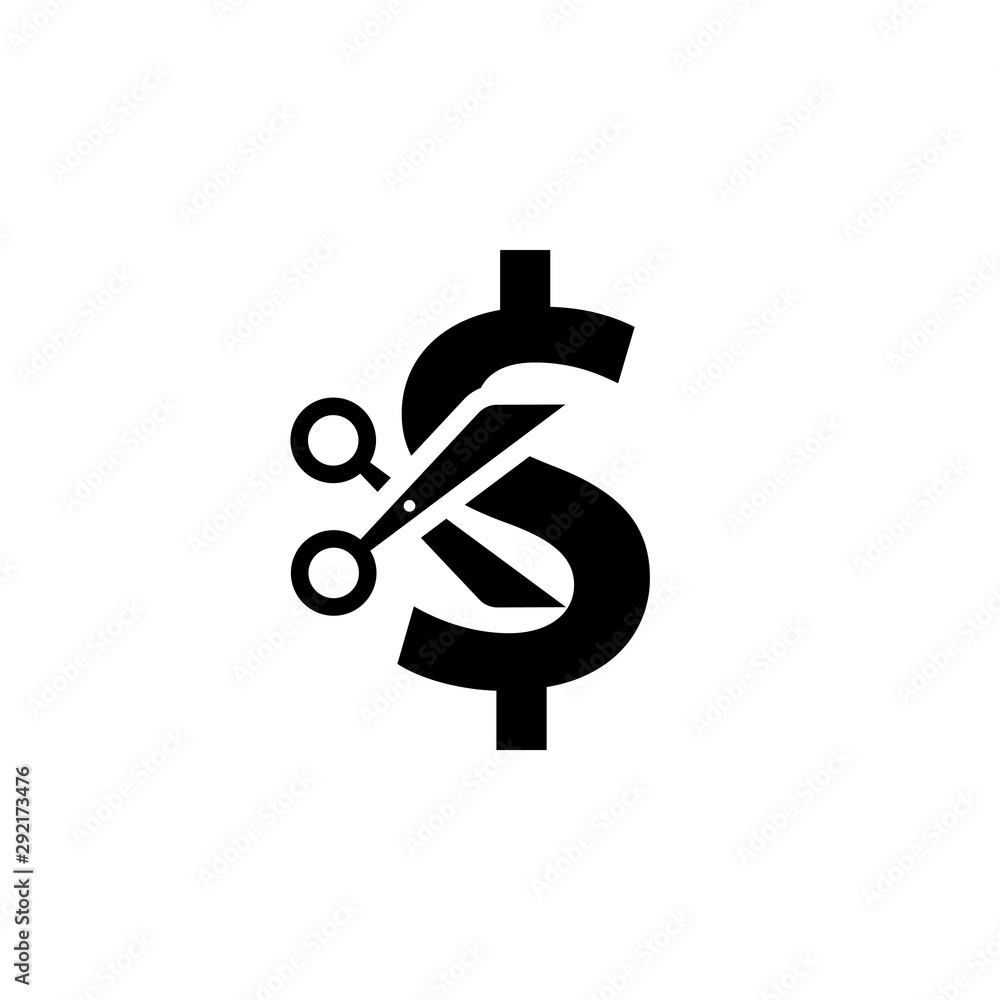 Cost cut black icon. Clipart image isolated on white background Stock ...