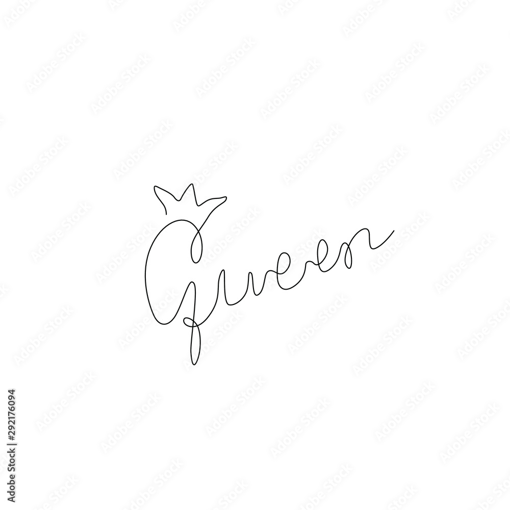 Queen hand drawn lettering, continuous line drawing, small tattoo ...