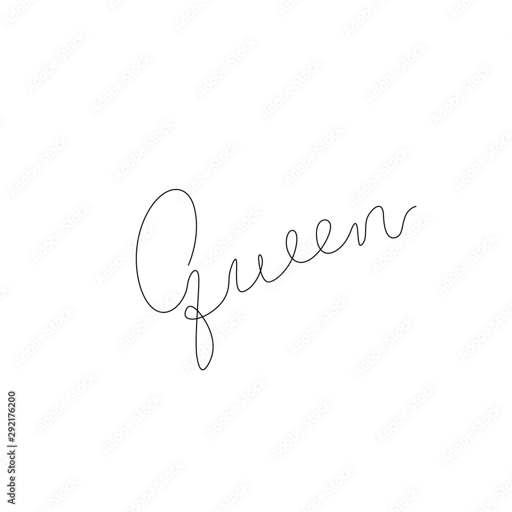 Queen word, calligraphy, continuous line drawing, hand lettering small ...
