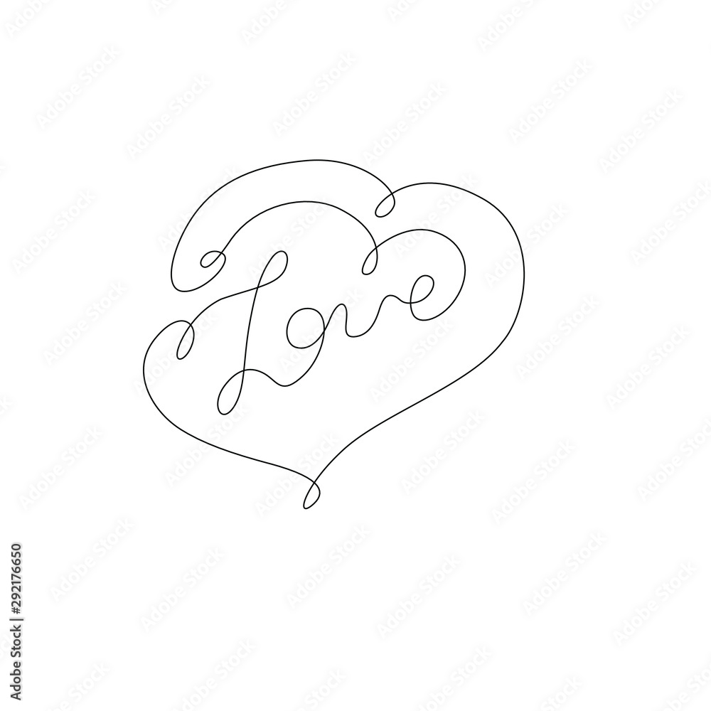 Love inscription in heart continuous line drawing, small tattoo, print ...