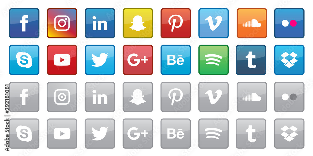 Social Media Icon Set Stock Vector | Adobe Stock