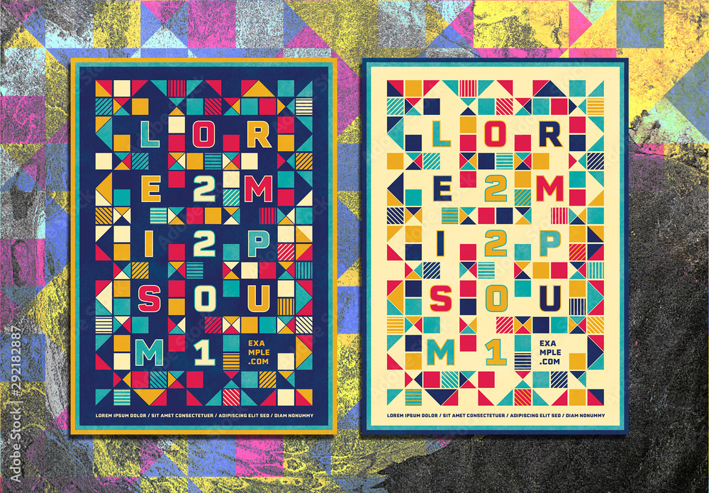 Colorful Poster Layout with Geometric Elements Stock Template | Adobe Stock