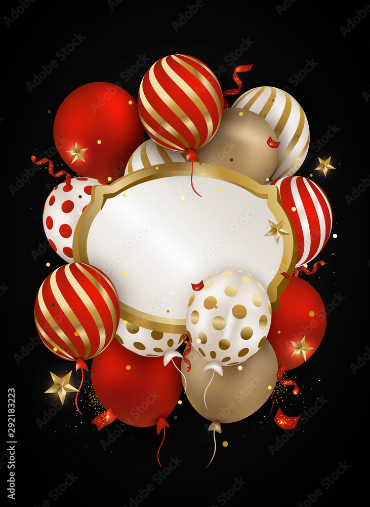 Happy birthday greeting card. Celebrations background with air 3d ...