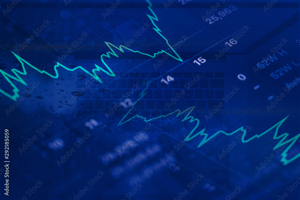 stock index numbers and chart with computer background. Stock Photo ...