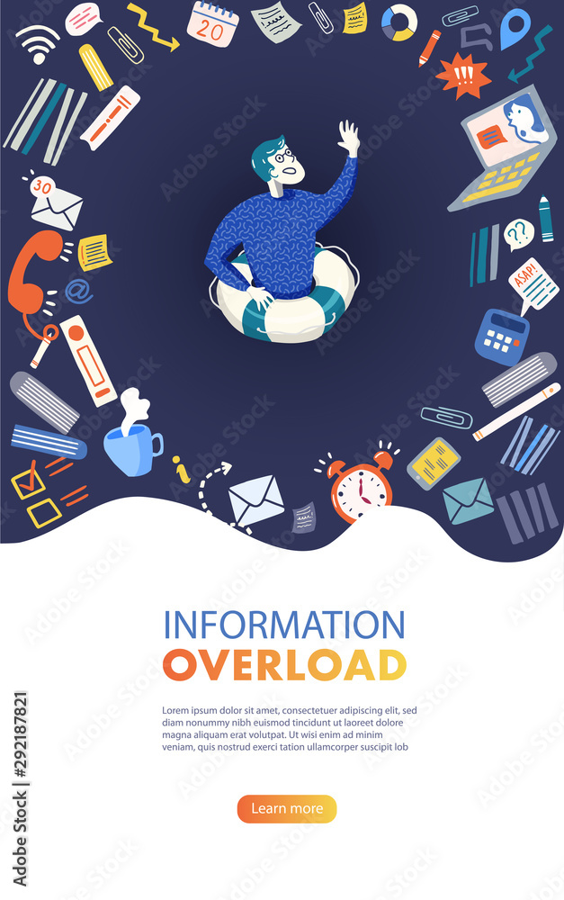 Banner concept of Information Overload, Digital hygiene, Stress, Time ...