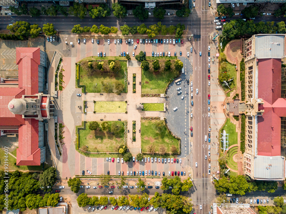Aerial view of Tshwane city hall and Museum of Natural History iin the ...
