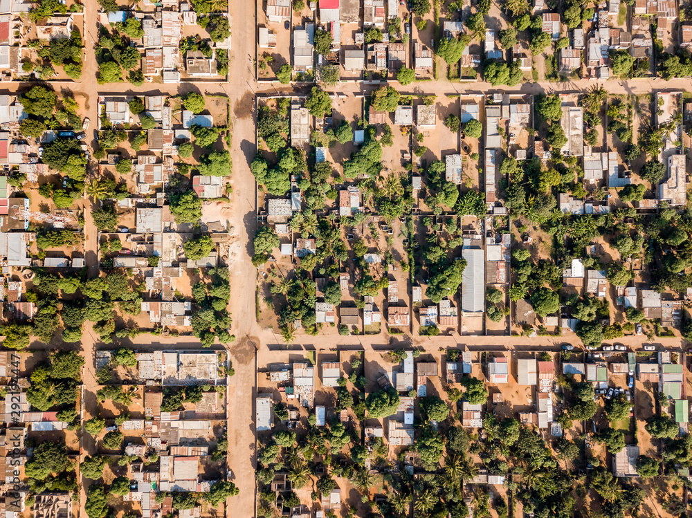 Aerial view of Matola, suburbs of Maputo, capital city of Mozambique ...