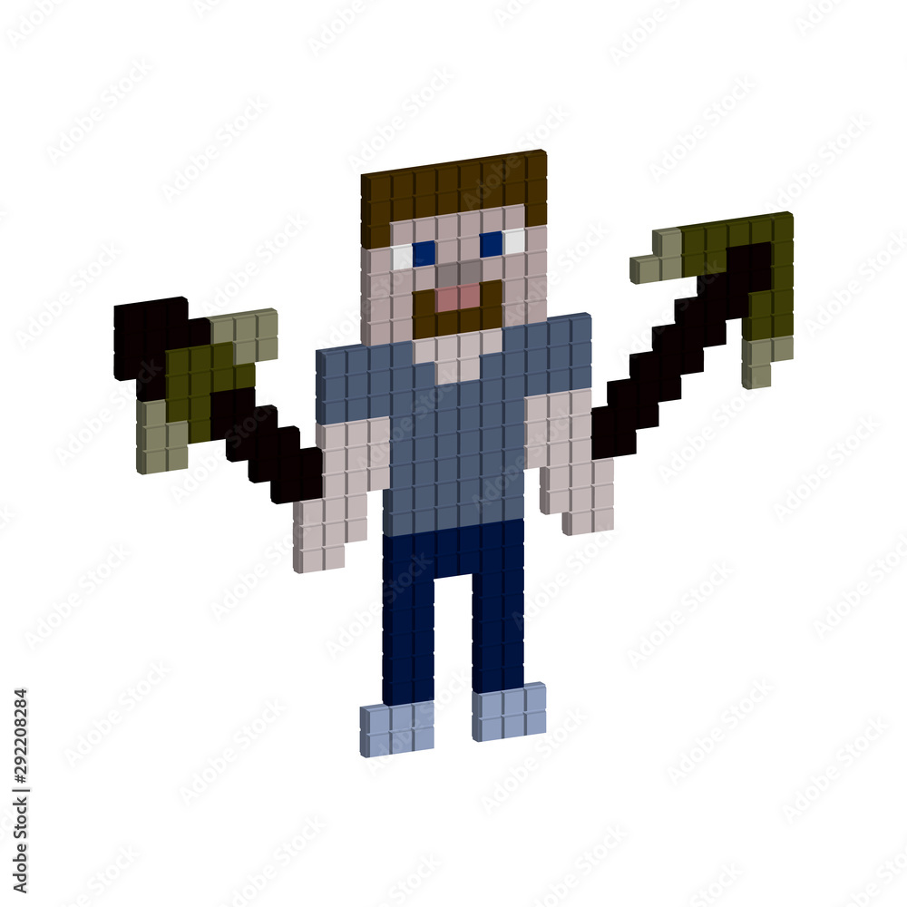 Man from the game, 3D pixel art background, game character Stock Vector ...