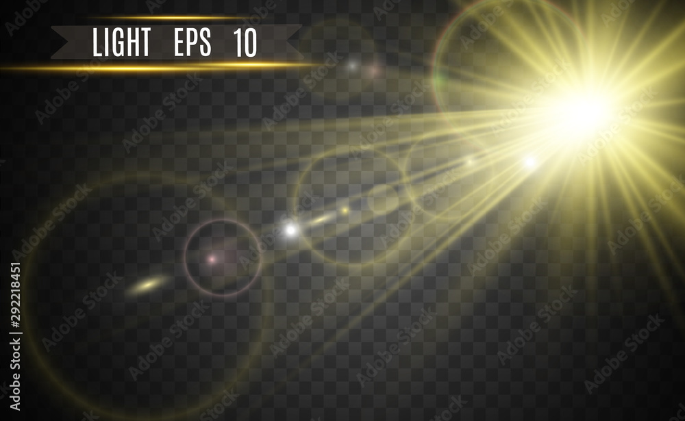 Special lens flash, light effect. The flash flashes rays and ...