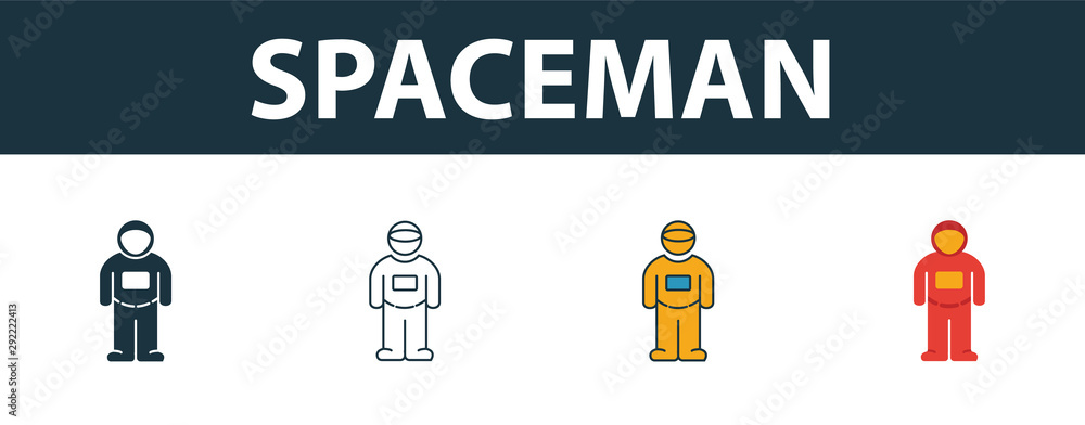 Spacemen icon set. Four simple symbols in diferent styles from space ...
