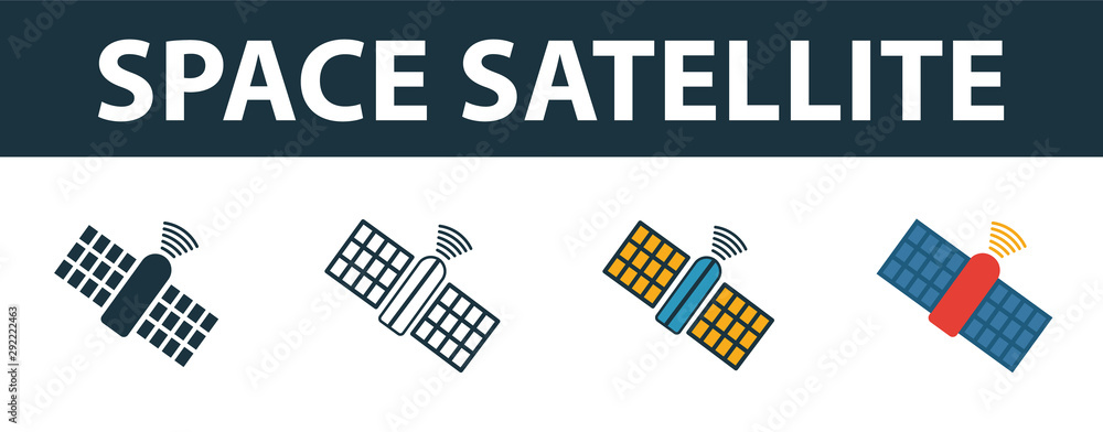 Space Satellite icon set. Four simple symbols in diferent styles from ...