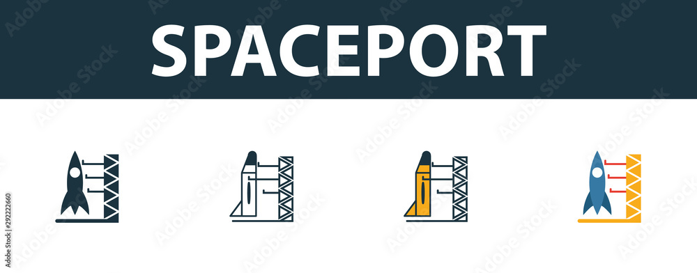 Spaceport icon set. Four simple symbols in diferent styles from space ...