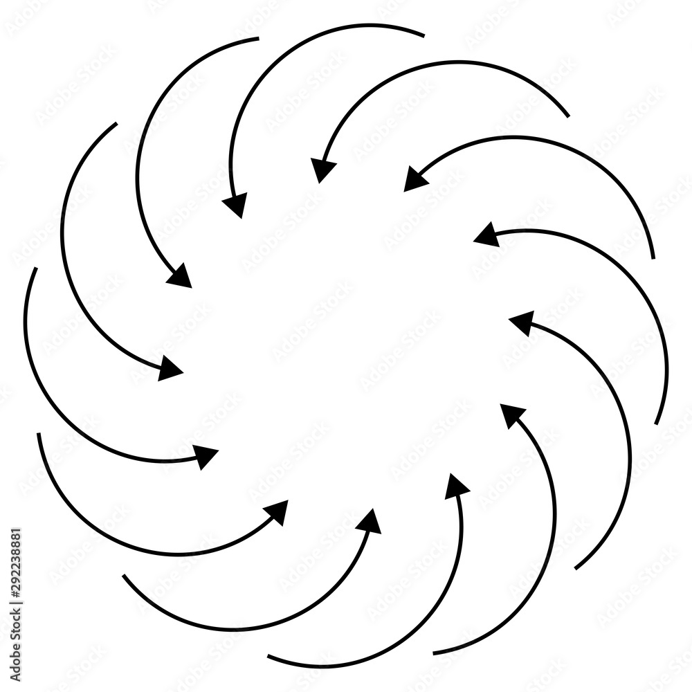 Inward circular, radial arrows for tighten, collision, collide themes ...