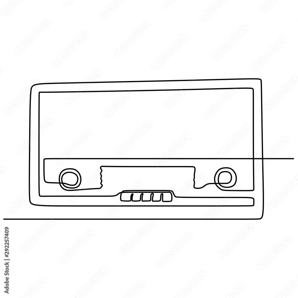 continuous line drawing Old radio music sign of vintage vector one ...