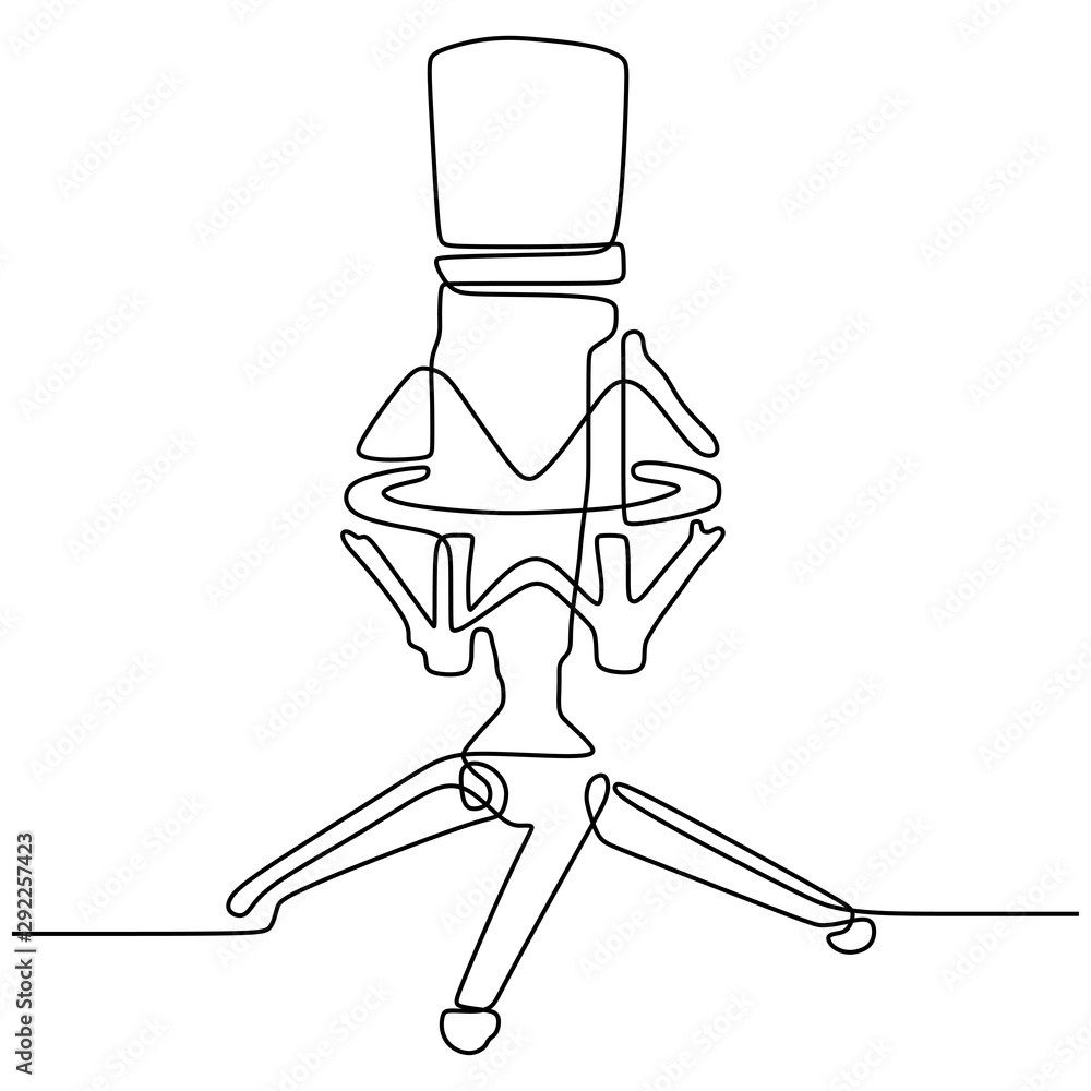 continuous line drawing podcast microphone vector one lineart ...